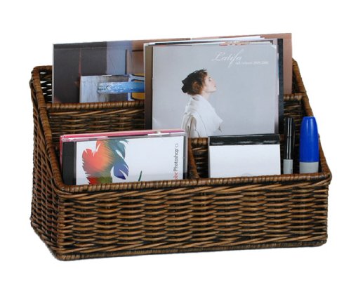 The Basket Lady Large Wicker Organizer Basket, 12.5 in W x 6 in D x 7.5 in H, Antique Walnut Brown