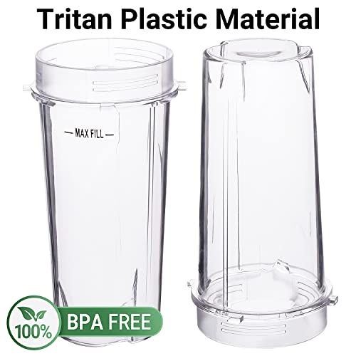 Replacement Blender Cup with Lids 16oz (2 Pack) For Nutri Ninja Pro BL660 BL663CO BL740 BL770 BL770W BL771 BL773CO BL780 BL780CO Ninja Professional 1200W 1100W 1500 Watts Blender Cups Parts