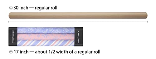 LDGOOAEL Mini Short Small Christmas Wrapping Paper Roll with Cut Lines on Reverse (17" X 120" Per Roll) - Pink Snowflakes & Purple Pine for Holiday, Birthday, Wedding, Baby Shower