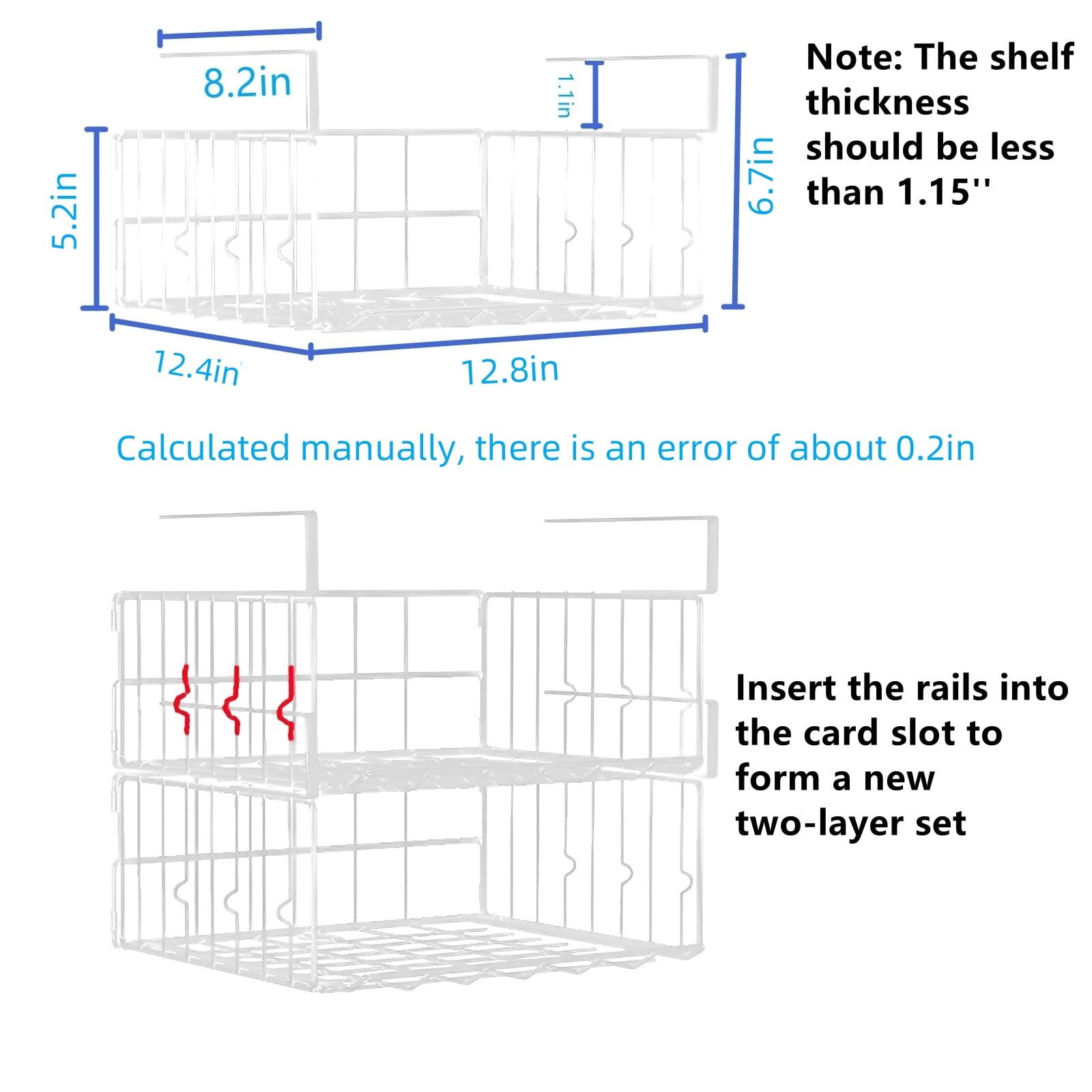 Couwilson ππ§πππ« ππ‘ππ₯π πππ¬π€ππ Storage 2Pack - 12.6in Metal Under Cabinet Shelf, Hanging Wire Basket Shelves, Undershelf Storage Basket for Kitchen Pantry Bookshelf