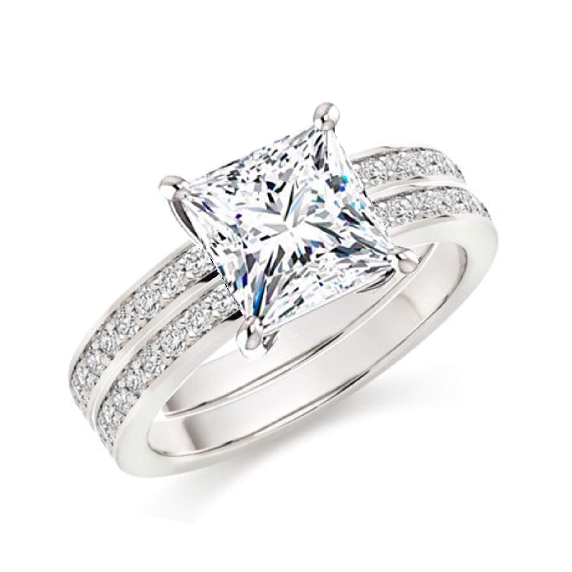 Diamonbella 101 Facets Glamorous Princess Cut Simulated Diamond Band Set 925 Silver 1 2 Carats (7, 2.25)