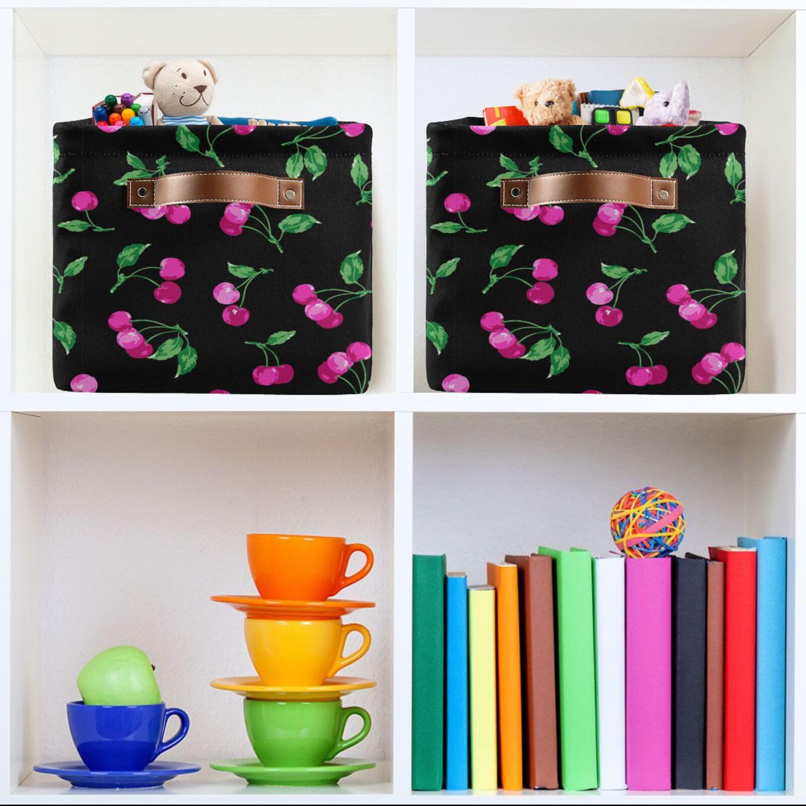 Emelivor Cherry Storage Basket Bins Decorative Toy Laundry Basket Organization with Handles for Pet Books Clothes Makeup Nursery Closet Office,1 pcs