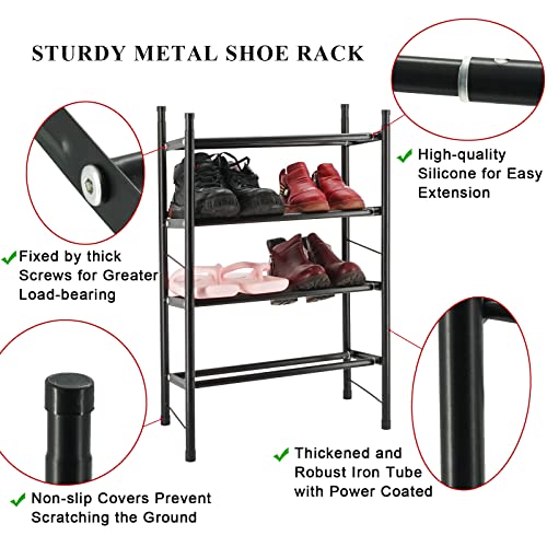 LNYZQUS 4-Tier Expandable Shoe Rack,Stackable Sturdy Shoe Shelf Shoes Stand,Metal Slim Closet Shoe Racks Organizer Adjustable Long Sneaker Rack For Closet Entryway-Black