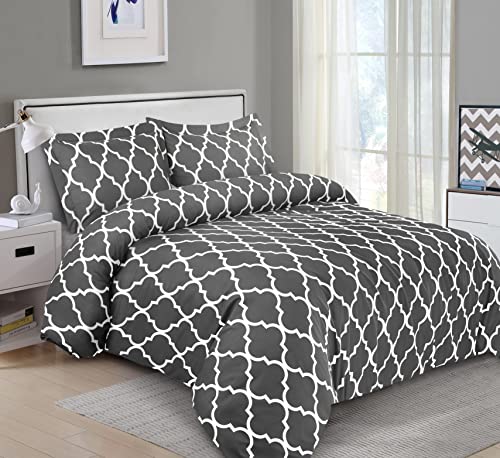 Utopia Bedding 1 Duvet Cover with 2 Pillow Shams - 3 Pieces Comforter Cover with Zipper Closure - Ultra Soft Brushed Microfiber, 90 X 90 Inches (Queen Size, Quatrefoil Grey)