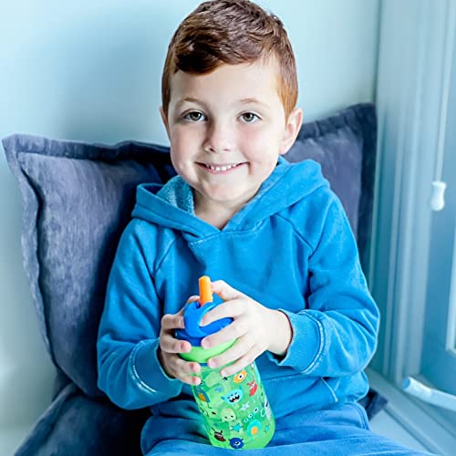 Nuby 2 Pack Iridescent Flip-it Kids On-The-Go Printed Water Bottle with Bite Proof Hard Straw - 18oz / 540 ml, 18+ Months, 2 pk Prints May Vary