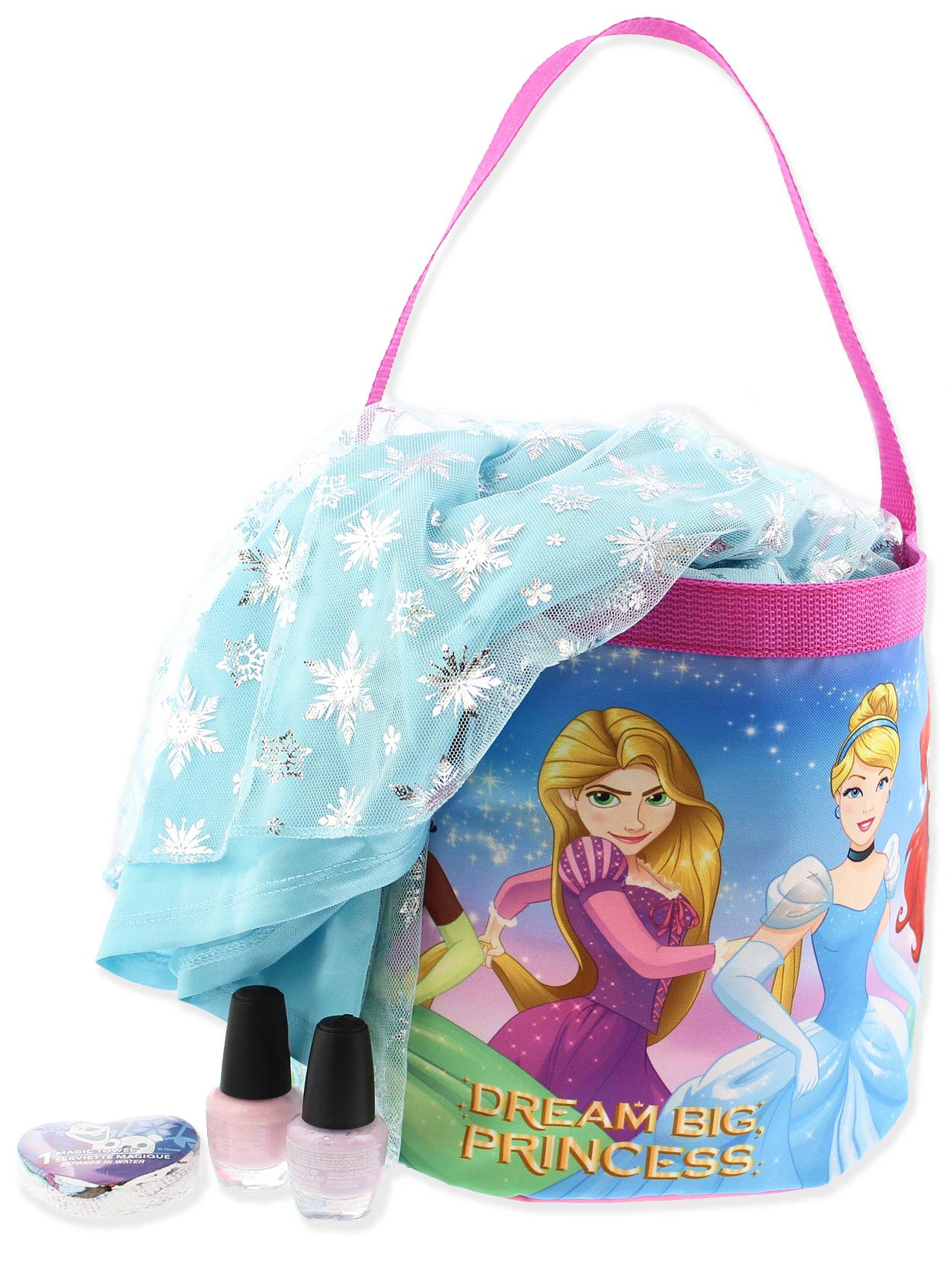 Disney Princess Girls Collapsible Nylon Gift Basket Bucket Tote Bag (One Size, Pink)
