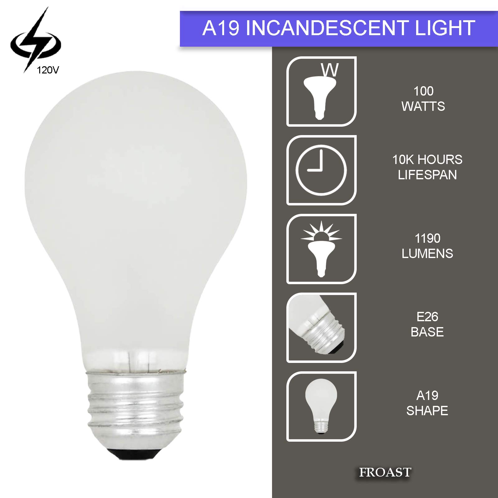 Dysmio Lighting 100 Watt A19 Rough Service Incandescent Light Bulb Pack of 4