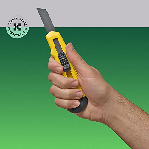 Katzco Retractable Utility Knife Set - 5 Pack - 6 Inch - Heavy Duty Carbon Steel - for Cardboard, Rope, Carpet, Linoleum, Plastic, Leather, Wallpaper, and More