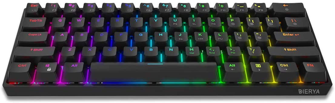 DIERYA DK61E 60% Mechanical Gaming Keyboard, RGB Backlit Wired PBT Keycap Waterproof Type-C Mini Compact 61 Keys Computer Keyboard with Full Keys Programmable (Gateron Optical Brown Switch) (Renewed)