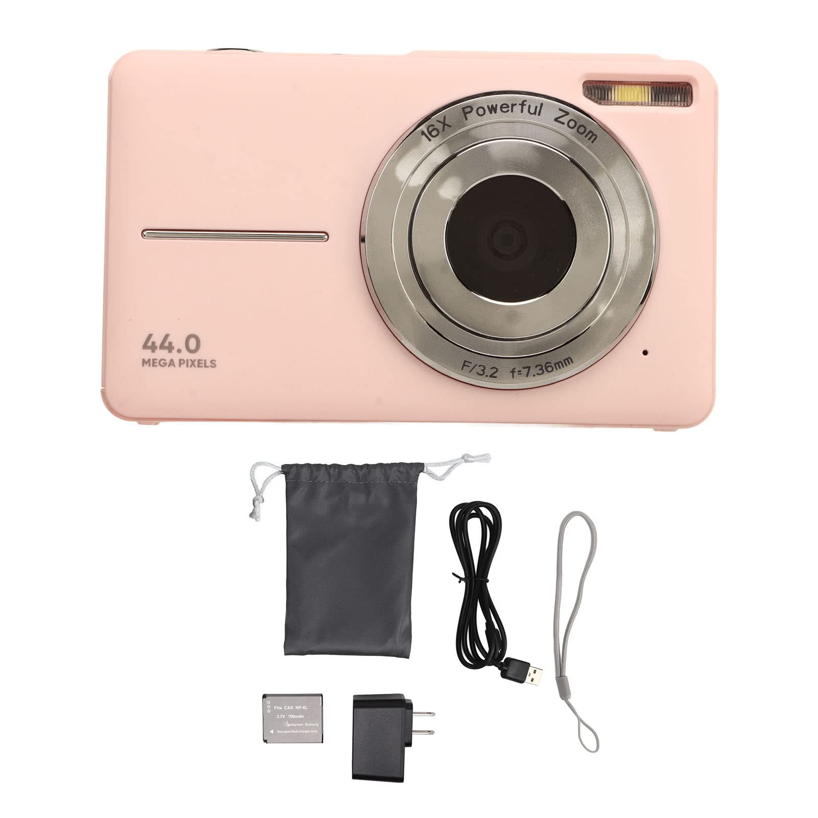 Digital Camera, Compact Digital Camera Auto Light Sensitive 700 MAh Battery HD 1080P 2.4 Inch IPS Display US Plug 100‑240V 16X Zoom 44M for Wedding for Photo (Pink)