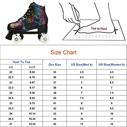 LEAFIS, Roller Skates Classic High-top for Adult Outdoor Skating Light-Up Four-Wheel Roller Skates Shiny Roller Skates for Women (Lightning Black Flash Wheel,44), 44 US 9.5
