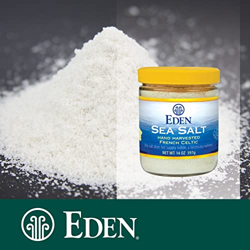 Eden Sea Salt, Hand Harvested French Celtic, Stone Ground (Fine), Trace Minerals, Unrefined, Glass Jar, 14 oz