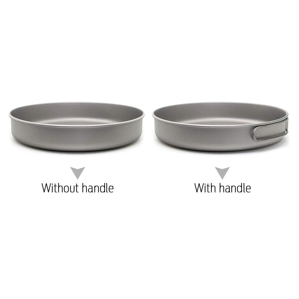 Doorslay Ultralight Titanium Frypan Titanium Pan with Folding Handle Outdoor Camping Hiking Picnic Cooking Frying Pan Skillet Griddle Tableware Cookware