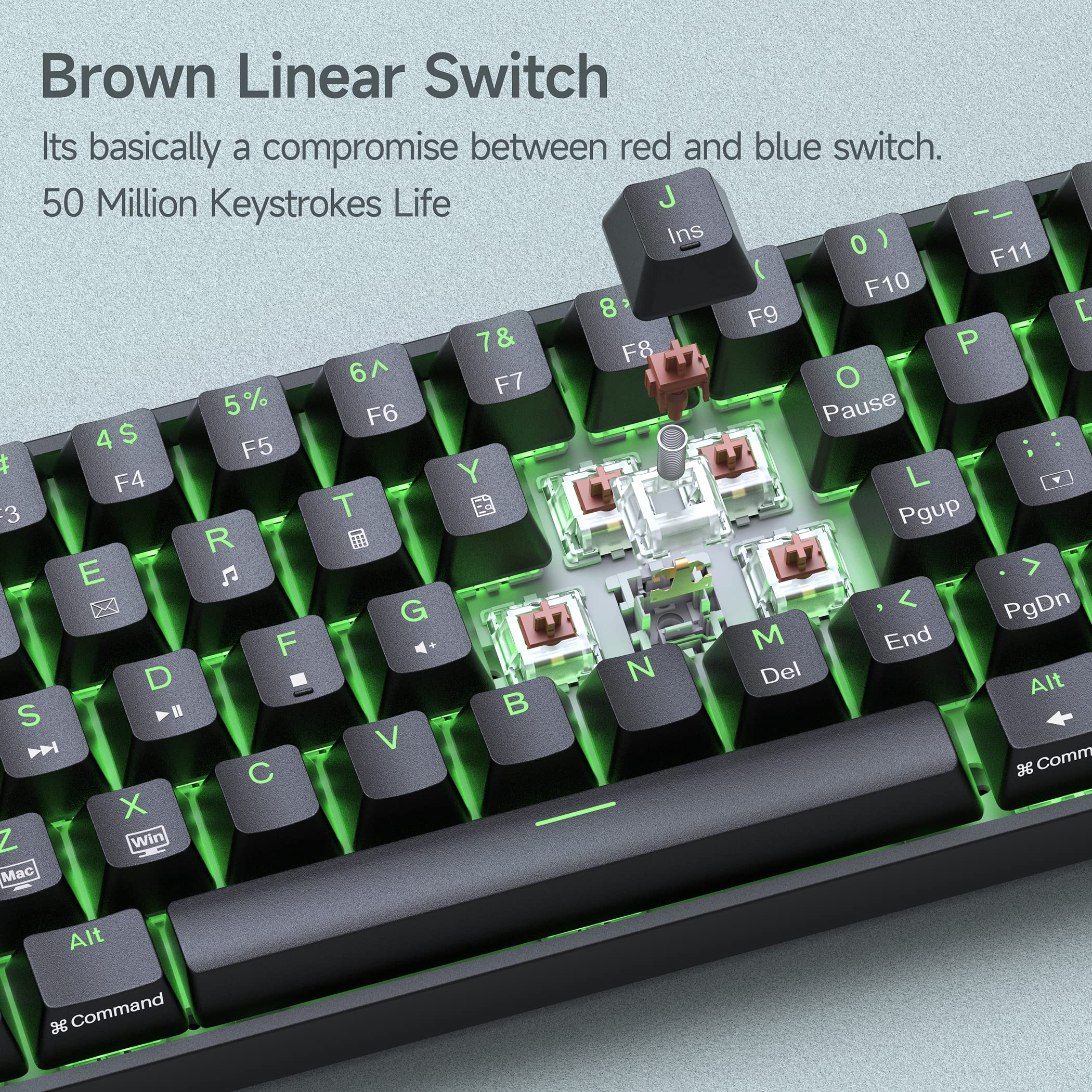 DIERYA DK61SE 60% Mechanical Gaming Keyboard, 61 Keys Anti-Ghosting, LED Backlight, Detachable USB-C, Ultra-Compact Mini Wired Keyboard with Yellow Linear Switch for Windows Laptop PC Gamer Typist