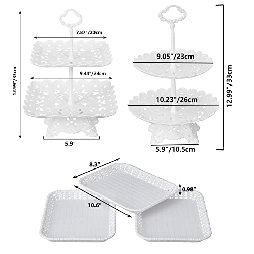 Set of 7 Pieces Cupcake Stands Plastic Dessert Stand Cupcake Holder Plate Serving Tray Fruit Plate for Wedding Birthday Party Fruits Desserts Candy Bar Display White