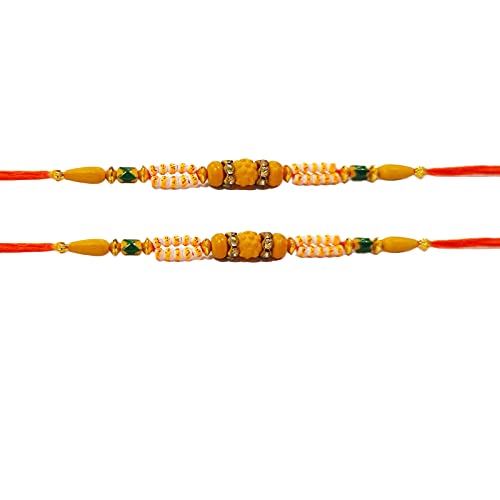 Set Of Two Rakhi Fro Brother Beautiful Handmade Rakhi With 3 Brown Beads And a Combination Of Multicolor Stone Rakhi Set For Rakshabandhan Gift