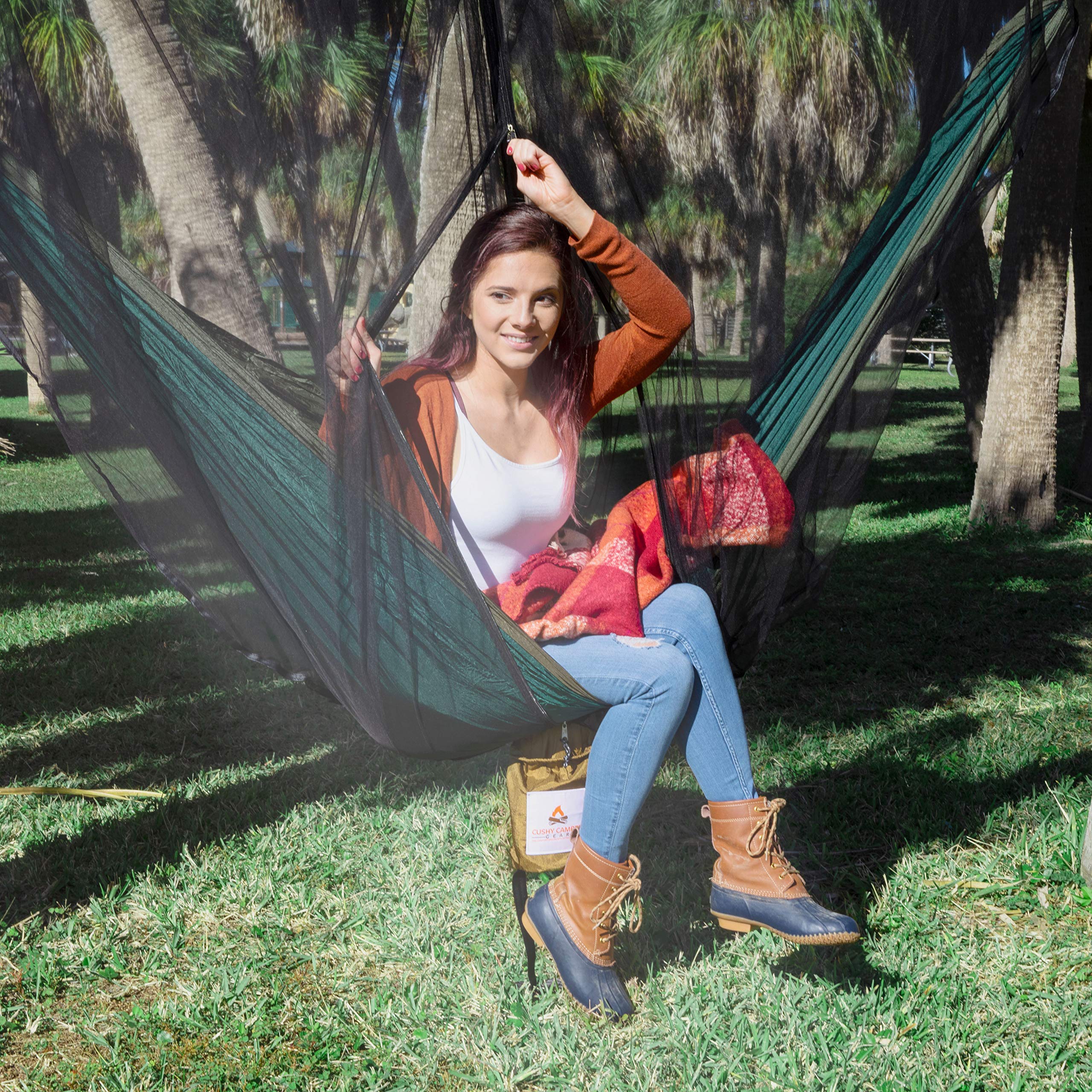 Cushy Camper Premium Hammock Mosquito Net - Portable Backpacking Protection - 11ftx4ft10 Hammock Bug Net Keeps Out Mosquitoes and Keeps You Cool - Mosquito Net for Hammock - Ultralight Camping Shelter