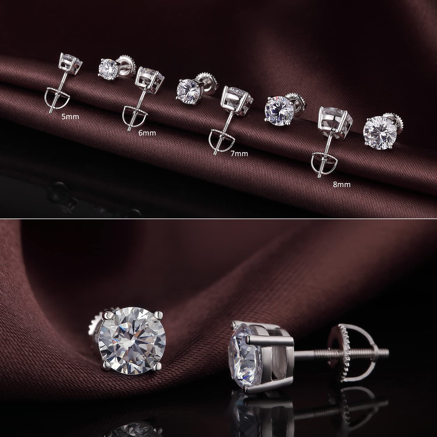 Diamond Studs CZ Earrings Studs Diamond Stud Earrings Screw Back Cubic Zirconia Studs Sterling Silver Cubic Zirconia Earrings Twist Back CZ Stud Earrings Women Diamond Silver Studs Cubic Studs Silver