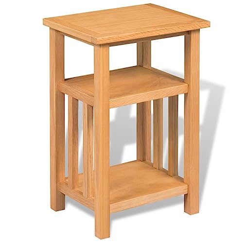 CUSON End Table with Magazine Shelf | Rustic Side Table for Living Room | Wooden Nightstand for Bedroom | Brown Solid Oak Wood 10.6" x 13.8" x 21.7"