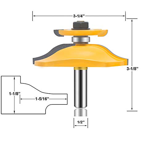 LEATBUY 3 PCS Router Bit Set 1/2 Inch Shank Round Over Raised Panel Cabinet Door Rail and Stile Router Bits, Woodworking Wood Cutter, Wood Carbide Groove Tongue Milling Tool(1/2-Double)