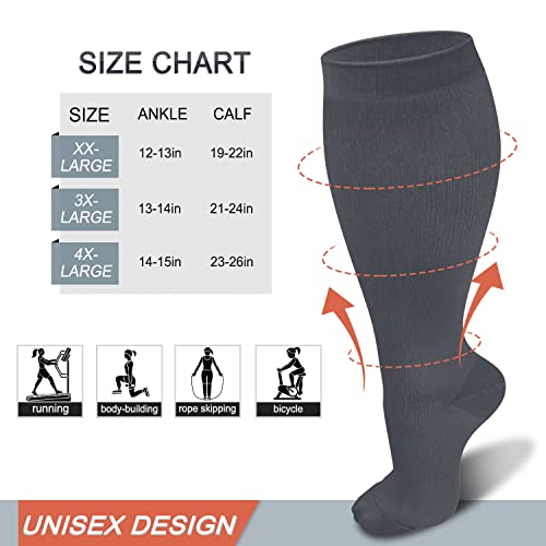 Diu Life 3 Pairs Plus Size Compression Socks for Women and Men Wide Calf Extra Knee High Support for Circulation