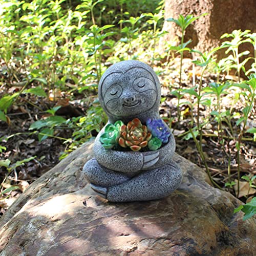 Happyyami Courtyard Garden Decoration Resin Flower Plant Pot Animal Statue Bradypode Figurine Jungle Figurines for Landscape Bonsai Crafts Decorations Mini Sloth Figure
