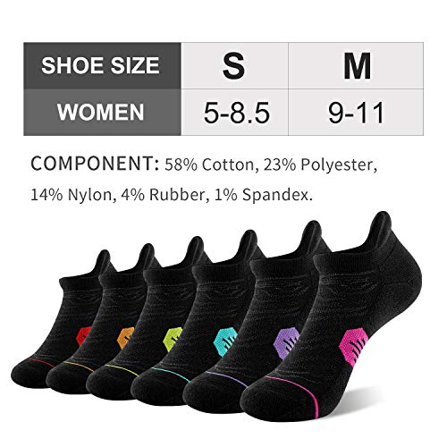 FITRELL 6 Pack Women's Ankle Running Socks, Low Cut Athletic Socks With Tab,Black Mixed,Medium