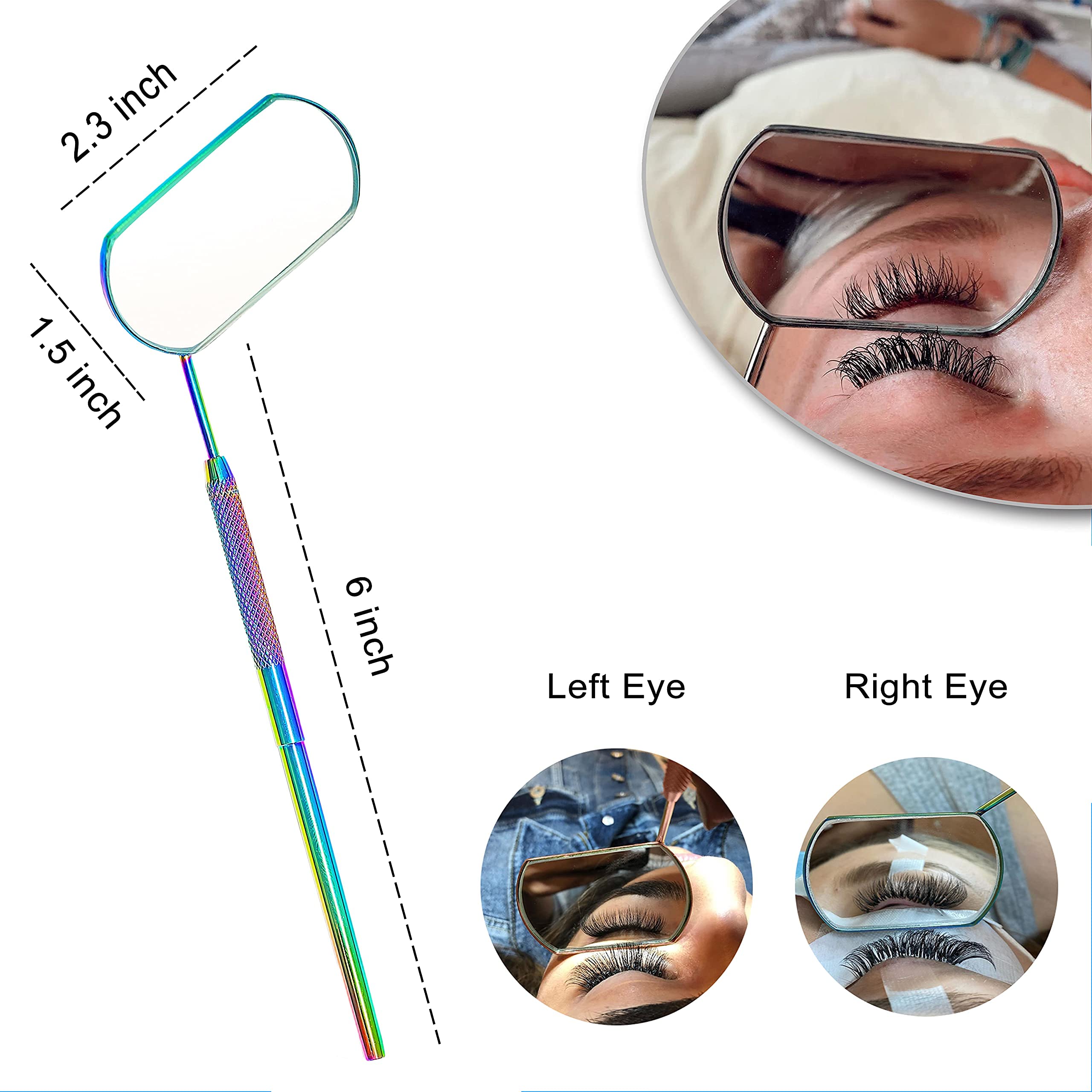 DazzleFab Lash Mirror, for Eyelash Extensions Stainless Steel Detachable Beautiful Large Eyelash Mirror, Tool Premium Quality Rainbow