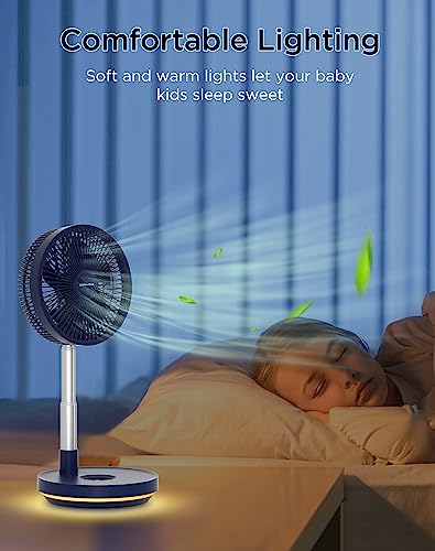 Primevolve 10 inch Oscillating Fan, Battery Operated Fan Adjustable Height, USB Rechargeable Home Office Outdoor Camping Tent Travel, Navy