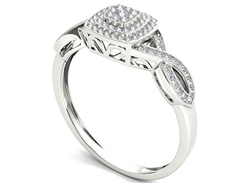 Diamond2Deal 1/4 cttw Round Diamond Halo Engagement Wedding Ring 10k Gold (Color H-I Clarity I2)