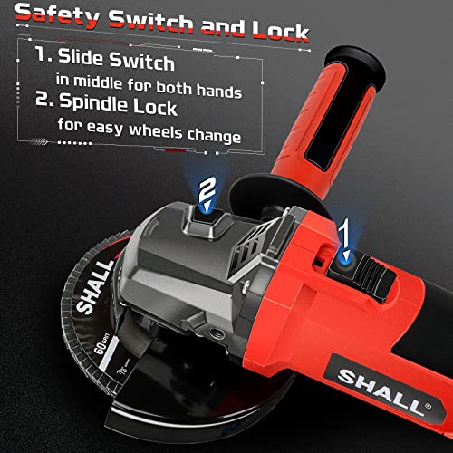 SHALL Angle Grinder Tool 7.5Amp 4-1/2 Inch Grinders Power Tools, Electric Metal Grinder 12000 RPM with 2 Safety Guards, 3 Cutting Wheels, 3 Flap Discs, Non-Slip Handle and Carbon Brush for Metal, Wood