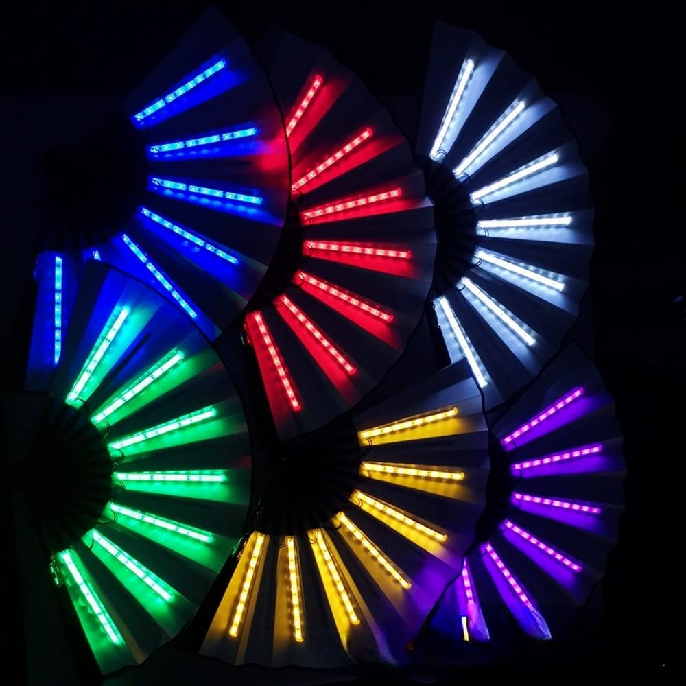 Folding Fan 1pc Led Luminous Folding Fan 13inch Party Colorful Fan Wedding Hand Fans for Dance Glow in The Dark Evening Accessory (Color : Red)