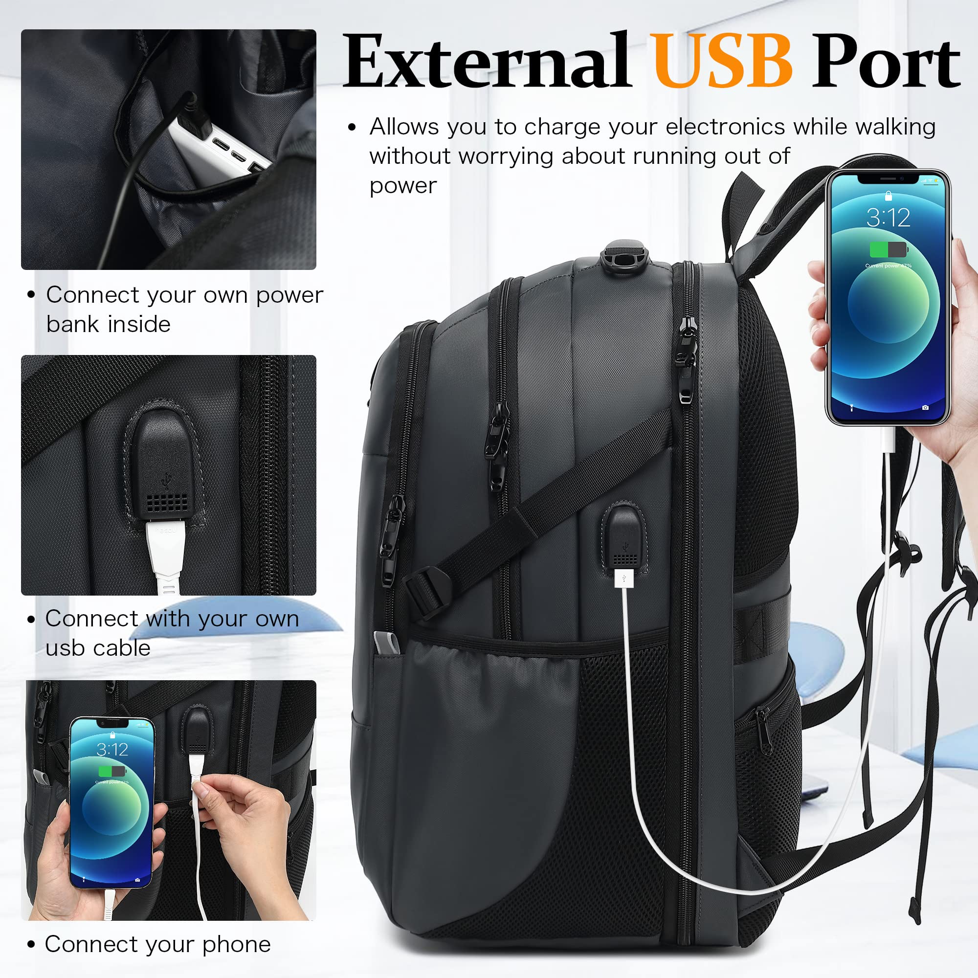 Diffosine Laptop Backpack 17.3 Inch Extra Large TSA Friendly Travel Backpacks Anti Theft College Business Gaming Computer Backpack Durable Hiking Work Daypack for Men Women(Grey)
