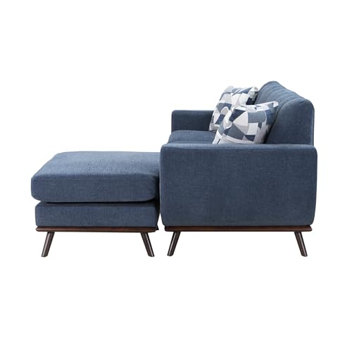 Lexicon Small Couch Mid Century Modern Sofa Living Room Sofa Couch with 2 Accent Pillows, Button Tufted Upholstered Small Sofa for Bedroom/Office/Apartment, Reversible L Shape Couch, Blue Chenille