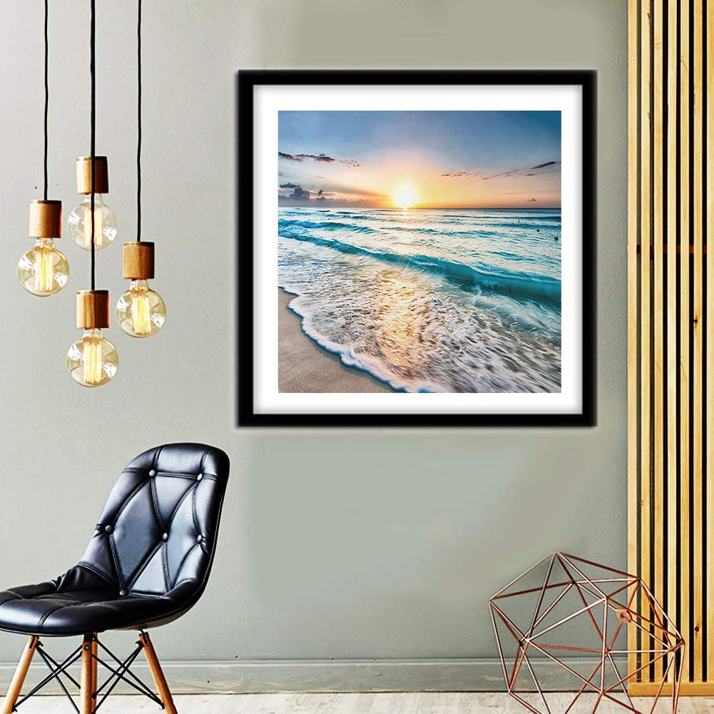 Cyrine Diamond Art Beach, Beach Diamond Painting Kits for Adults Kids Beginner,Ocean Diamond Painting Sunset for Gift Home Wall Decor