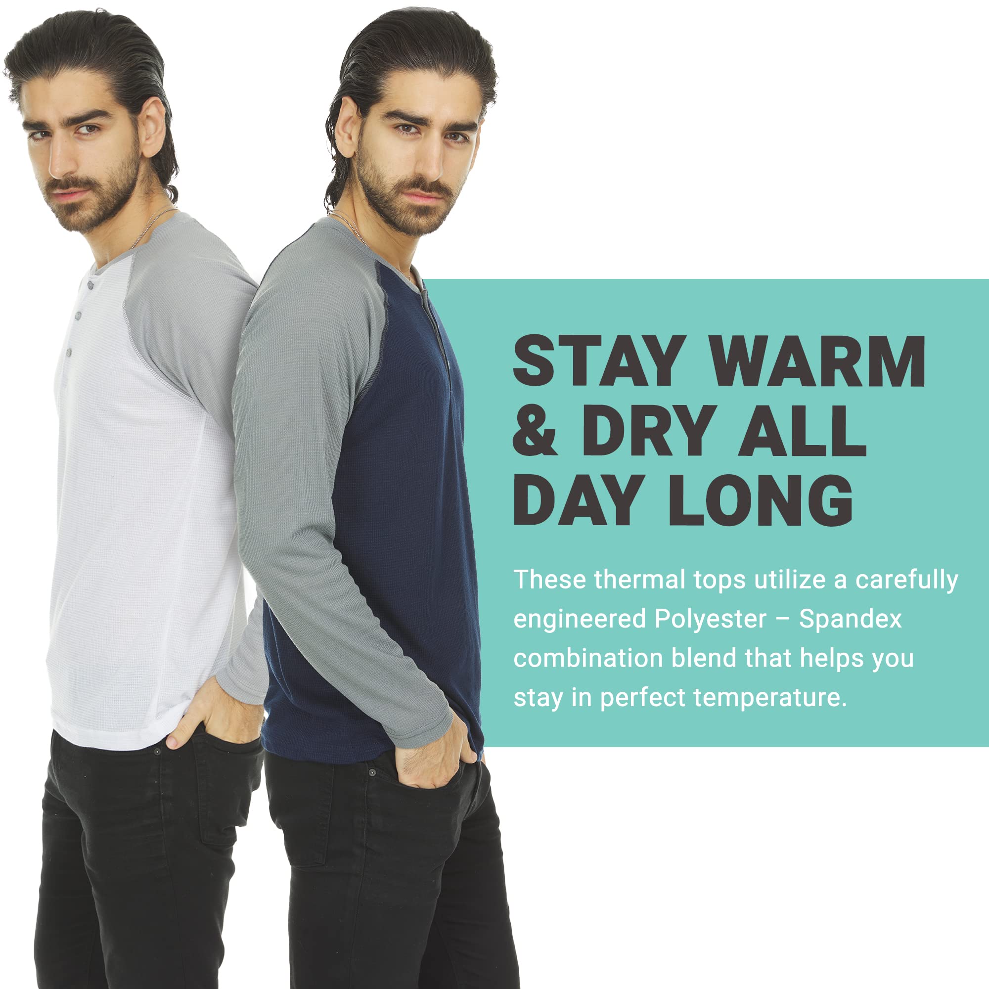 DARESAY 3 Pack: Thermal Long Sleeve Tee Shirt for Men- Henley & Crew Long Sleeve Shirts for Men β Mens long sleeve T Shirts