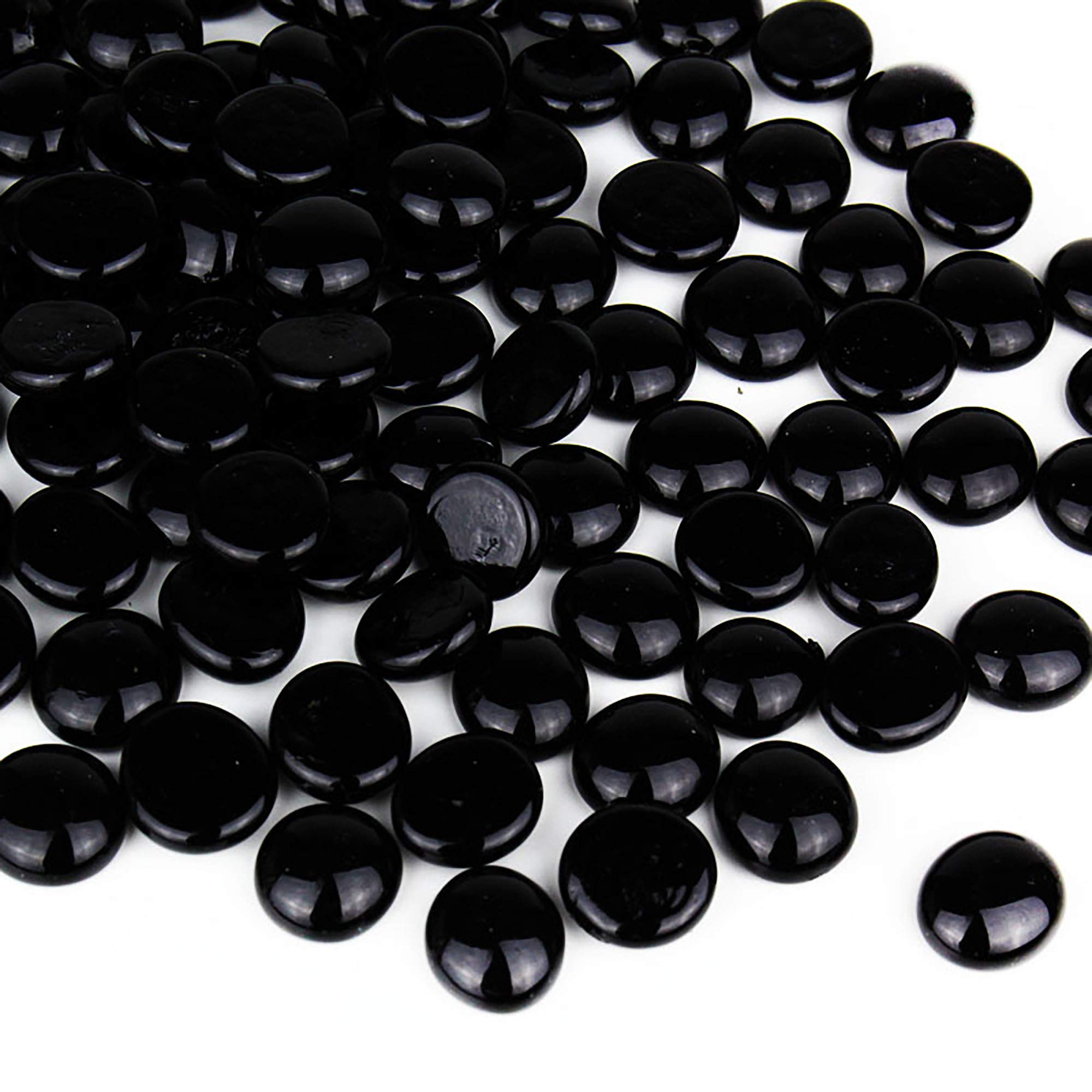 CYS EXCEL Black Glass Gemstone Beads Vase Fillers (1 LB) Flat Marble Beads Multiple Color Choices Aquarium Decor Rocks Floral Stones Decorative Mosaic Glass Gem Pebbles (Approx. 85-100 PCS)