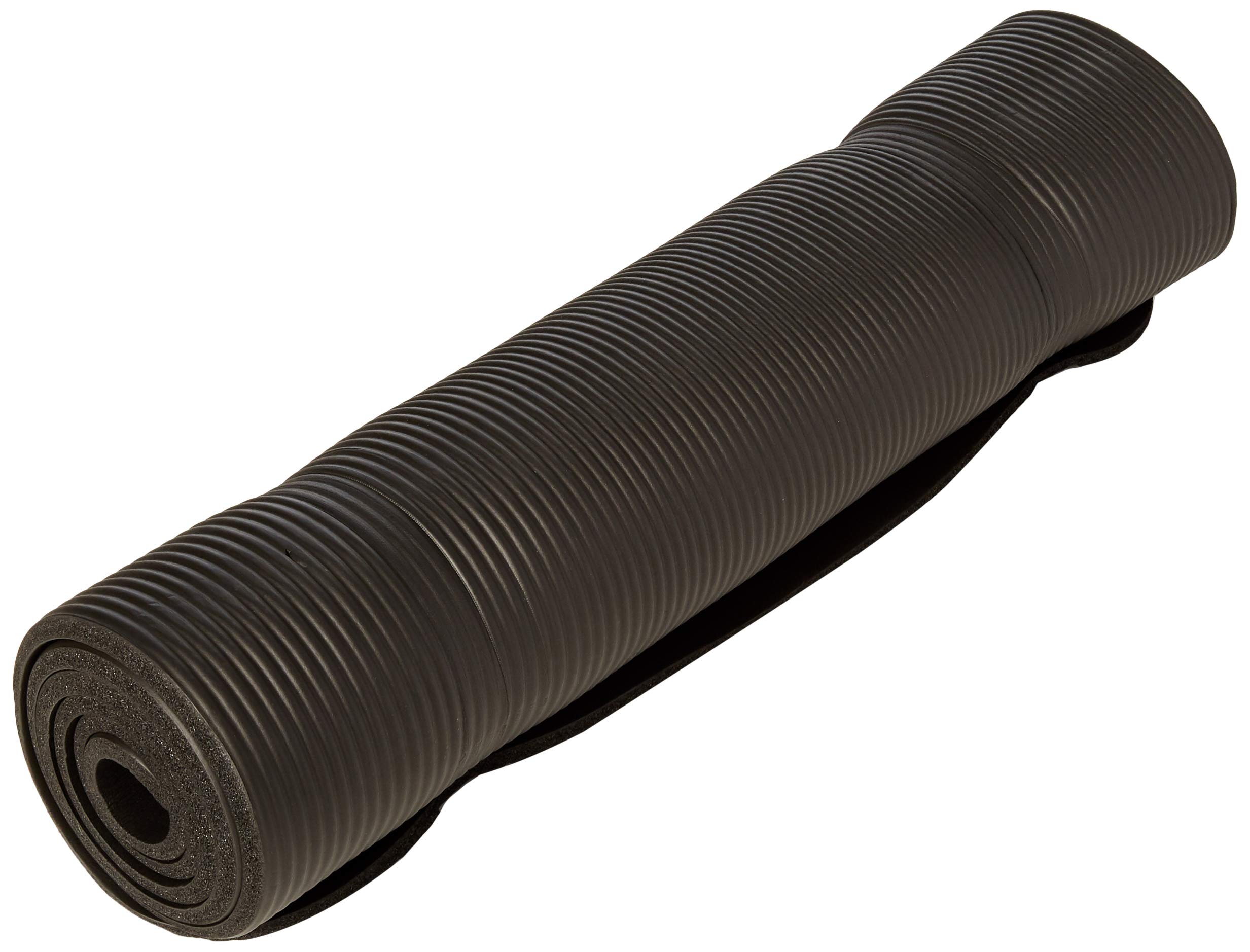 Crown Sporting Goods 3/8-inch (8mm) Professional Yoga Mat with No-Slip Ridges and Travel Shoulder Sling (Black)