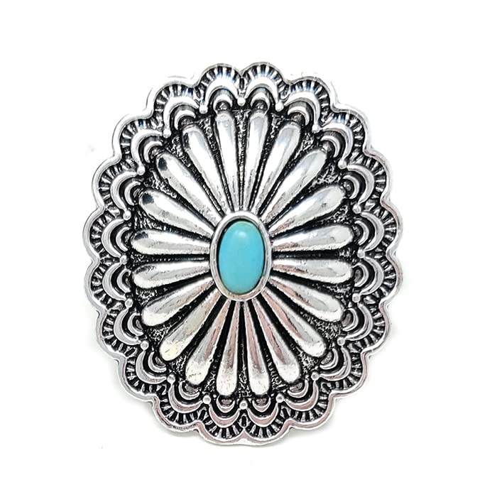Emulily Western Concho Adjustable Cuff Ring Turquoise Navajo Ring, Turqouise (EMSR0257SBTQ)