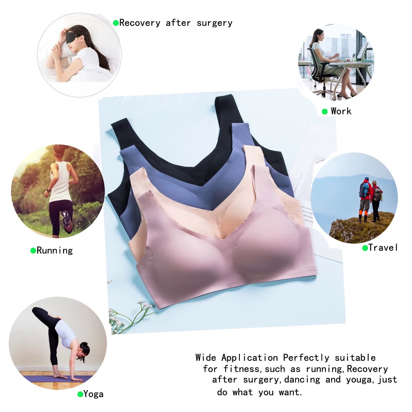 CYTMTZGA Seamless Mastectomy Bra Post-surgery Bra with Pockets for Breast Prosthesis Breast forms Bralette Daily Bra BL38/XL Black