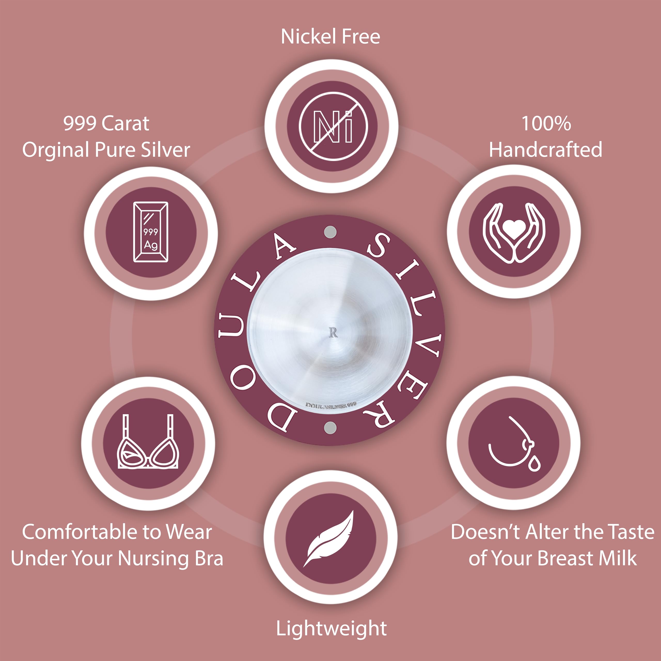 Doulasilver The Original Silver Nursing Cups - Breastfeeding Essentials - Nipple Shield - Breast Feeding - 999 Pure Silver - Nipple Shields for Nursing Newborn - Newborn Essentials Must-Haves