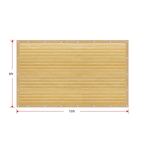 Shatex 90% Shade Fabric 6' x 10' Sun Shade Cloth with Grommets for Pergola Cover Canopy, Wheat, 12 Bungee Balls