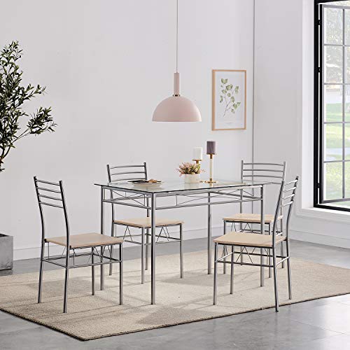 VECELO Kitchen Dining Table Sets for 4, 5 Piece Small Dinette with Chairs, Burnished Silver