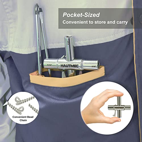 HAUTMEC 4 Way Sillcock Water Key,1/4", 9/32", 5/16", 11/32" Steel Multi-Function Utility Key for Sillcocks Faucets Valves Spigots PL0028