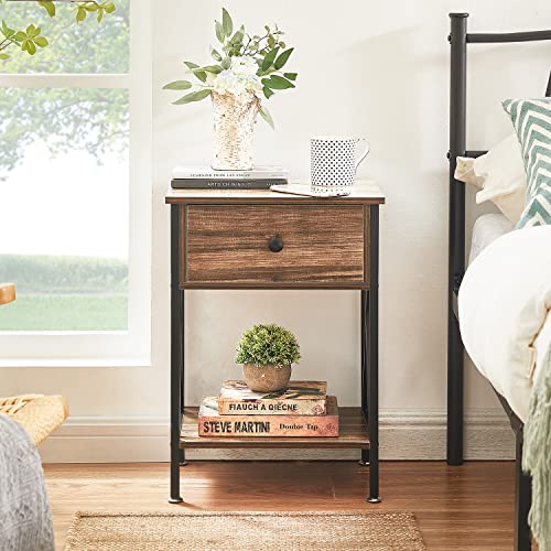 VECELO Set of 2 Nightstands X-Design Side Night Stand Storage Shelf with Bin Living Room Bedroom,Vintage Brown, End Table with Drawer