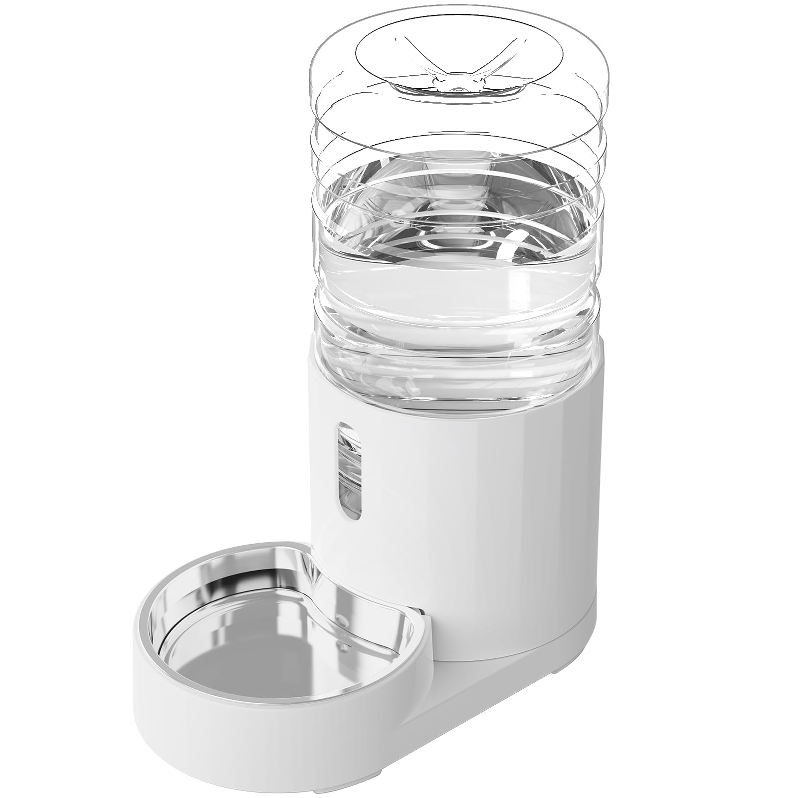 CZPET Dog Water Bowl Dispenser, 4L Stainless Steel Bowl, Automatic Gravity Cat Water Dispenser, Cat Water Bowl, Safe and Unplugged for Pet, White
