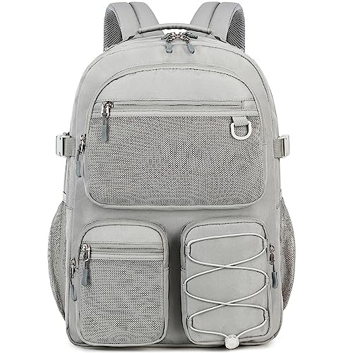 Lohol Water Resistant Daypack with Mulitiple Pockets for Travel Outdoor College, 15.6 inch Laptop Backpack for Men and Women (Grey
