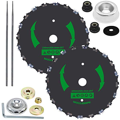 CZS 2 Pack 9 Inch 20T Chainsaw Tooth Brush Blades for Cutter, Trimmer, Weed Eater, Lawnmower (2 Pack Different Adapter Kit Included)