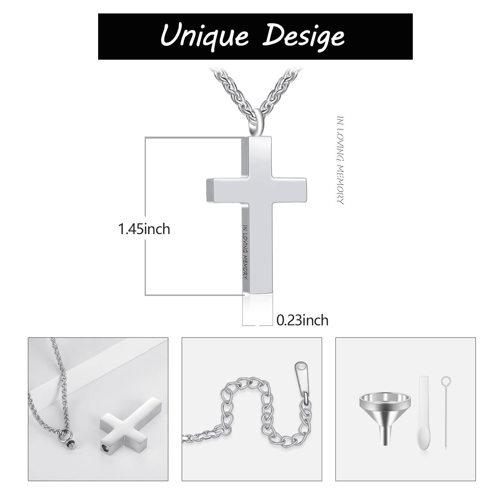 E&A Cross Cremation Jewelry for Ashes, Urn Necklace for Ashes, Customized Memorial Ash Necklace, Ashes Stainless Steel Pendant, Keepsake Jewelry for Men Women