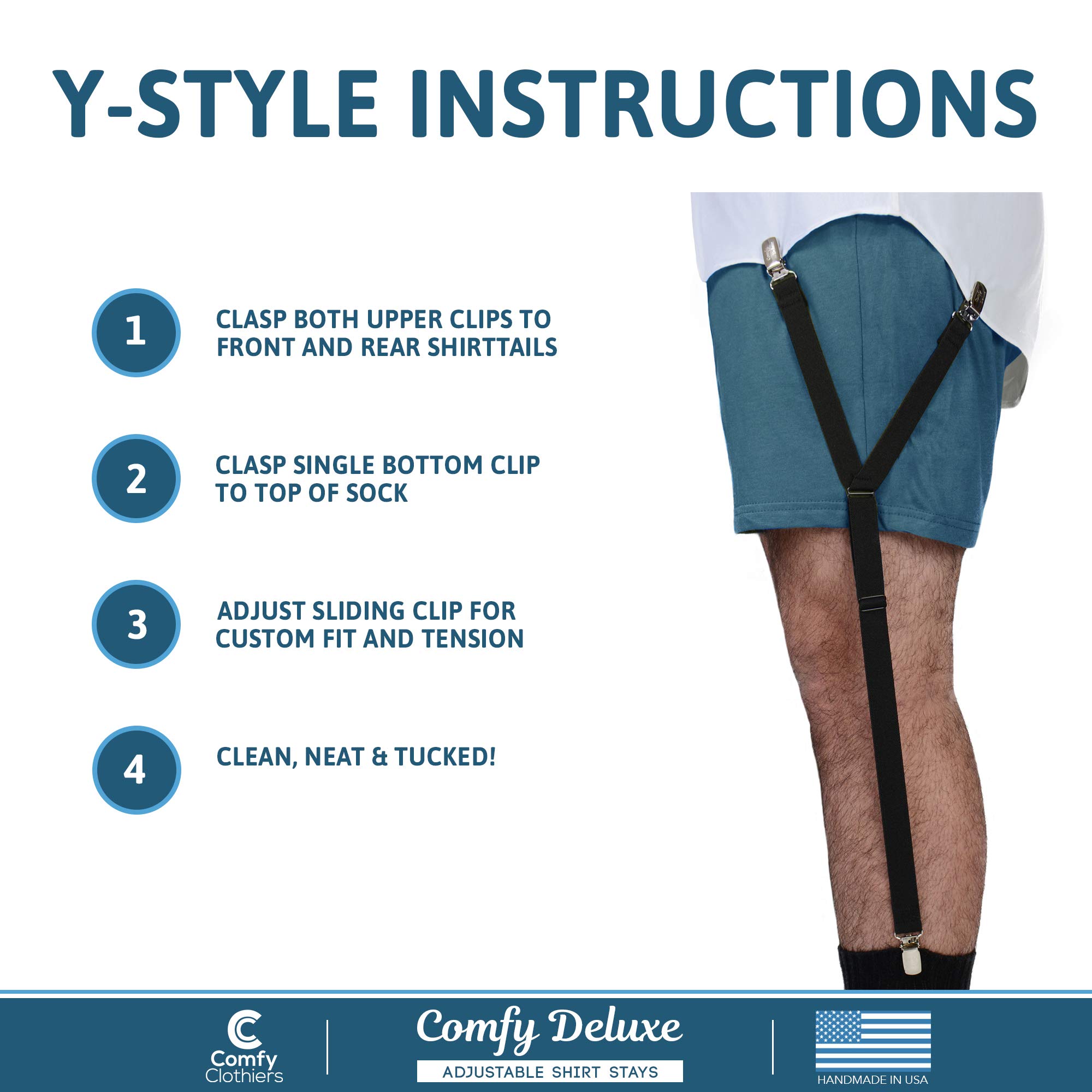 Comfy Deluxe Shirt Stays for Men and Women - Y-Style Adjustable Shirt Garters to Keep Shirts Tucked In